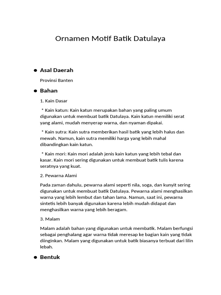 Ornamen Batik Datulaya | PDF