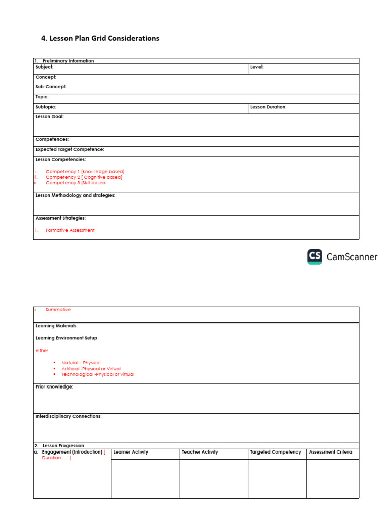 Lesson Plan Grid Considerations | PDF