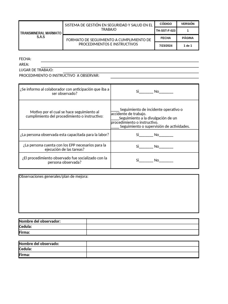 Formato se seguimiento a procedimientos e instructivos | PDF