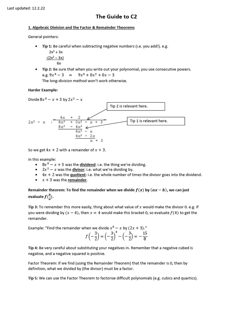 Guide To A Level C2 Maths | PDF | Factorization | Circle