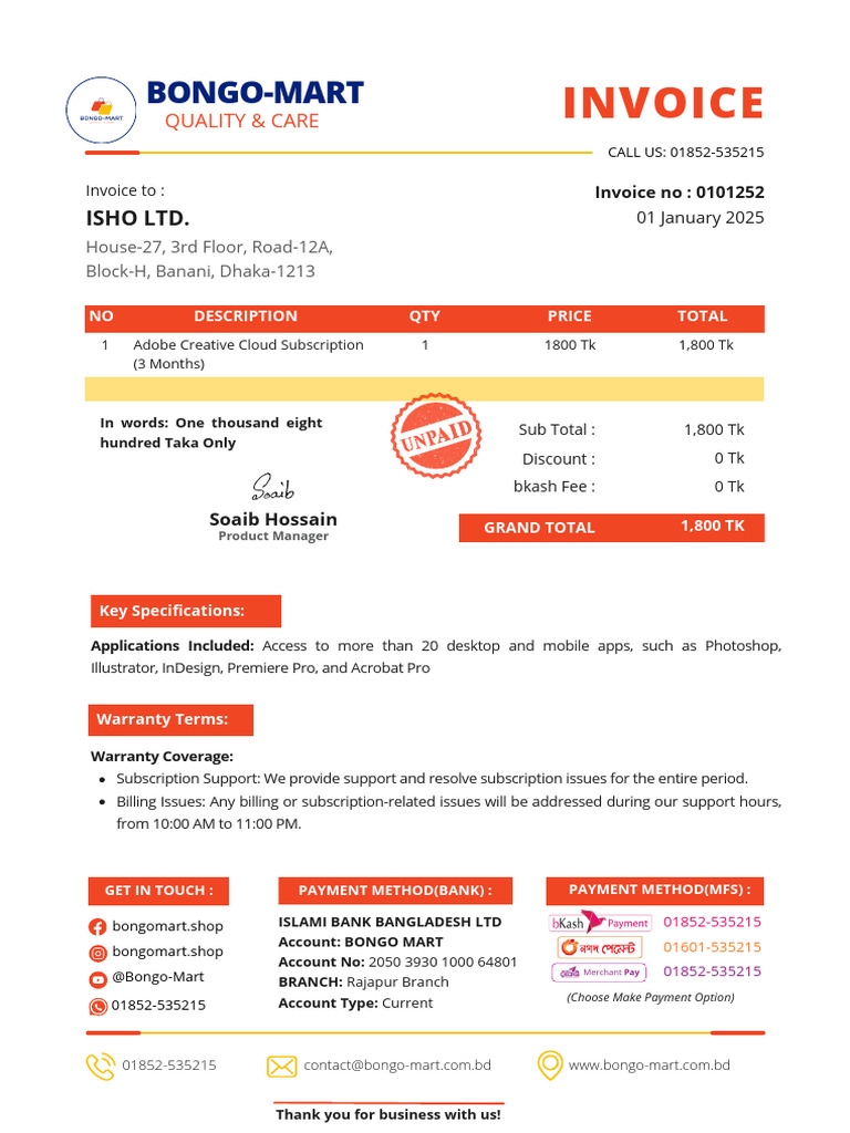Bongo-Mart Invoice No 0101252 | PDF | Invoice | Application Software