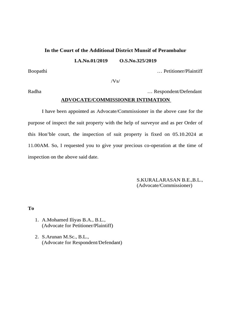 Commissioner Intimation letter | PDF