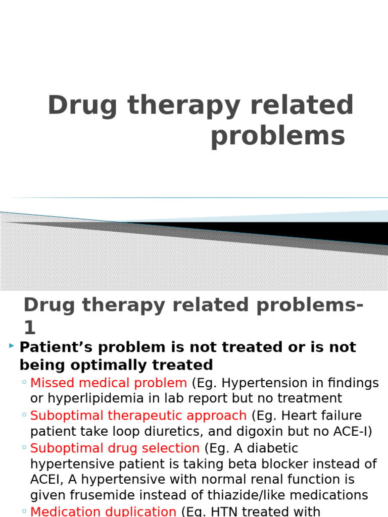 Drug Therapy Problems | PDF | Dose (Biochemistry) | Chemistry