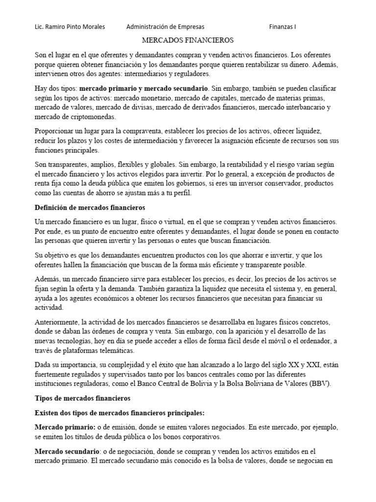 MERCADOS FINANCIEROS | PDF | Mercado de divisas | Mercado (economía)