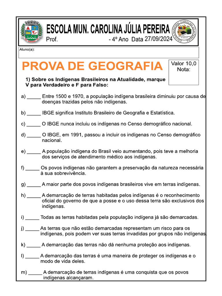 Prova de Geografia 3b | PDF