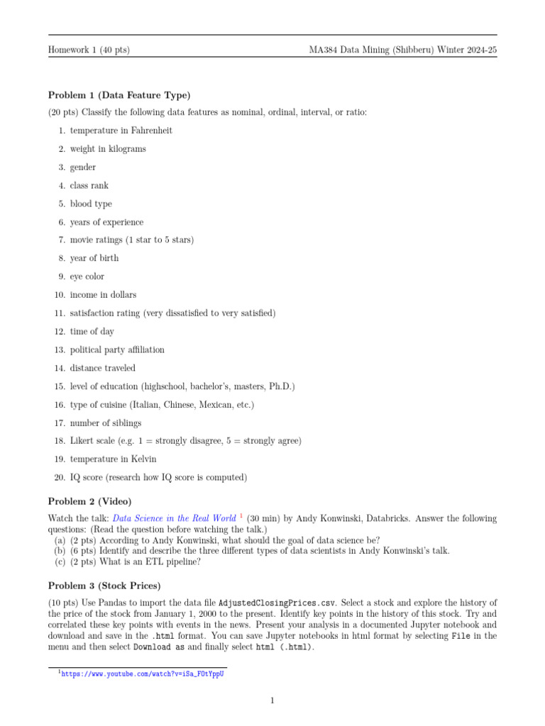 Data Mining Homework Assignment 1 | PDF
