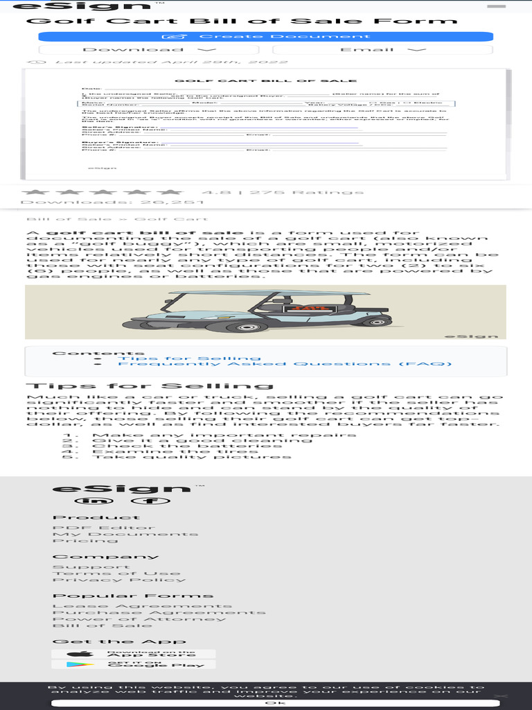Golf Cart Bill of Sale Template | PDF