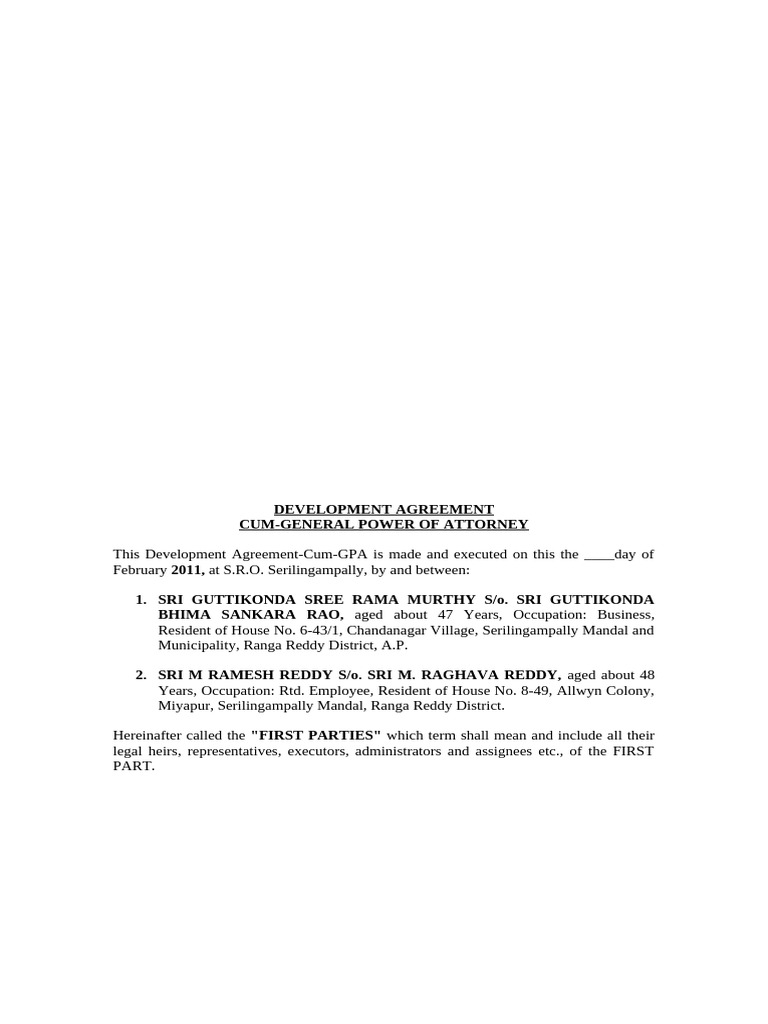 Development Agreement Sample1 | PDF | Receipt | Deed