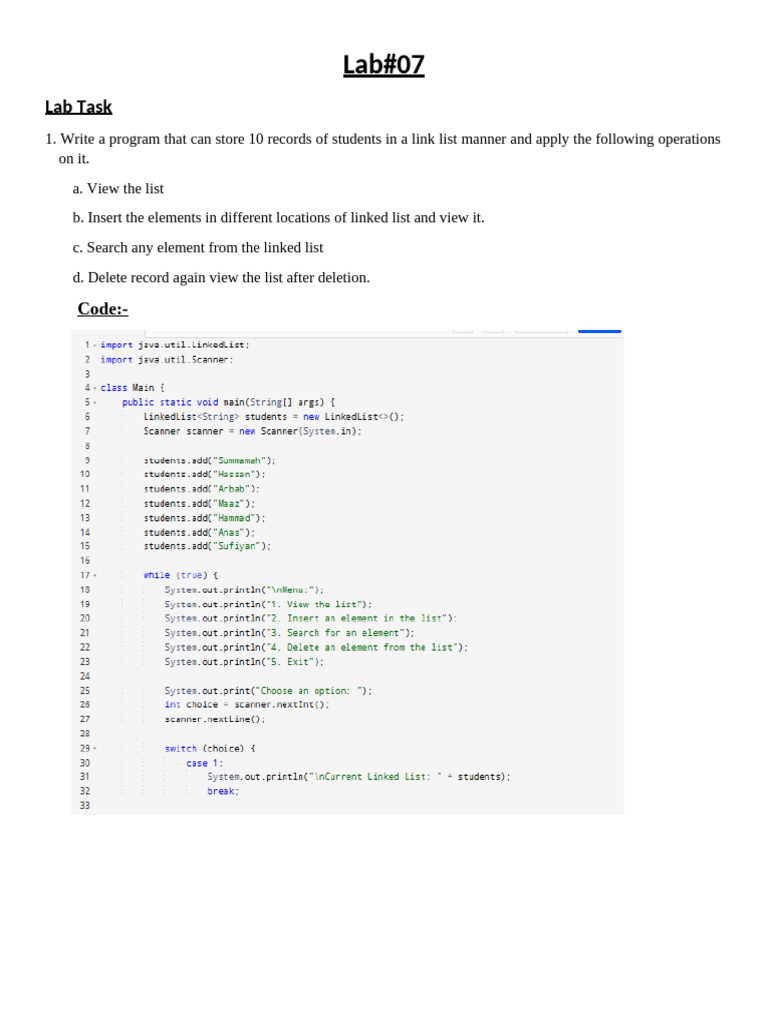Linked List Operations in Java | PDF