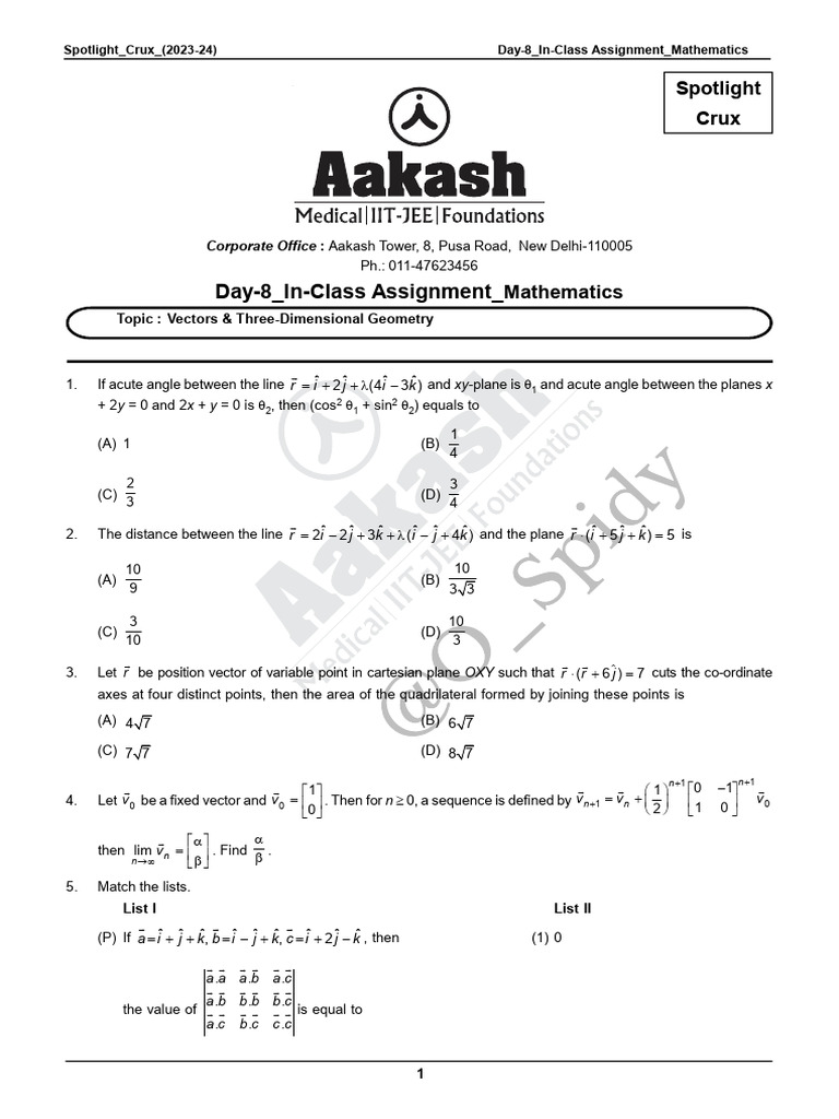 Spotlight Crux 2023 24 Day 8 in Class Assignment Mathematics Only | PDF | Classical Geometry ...