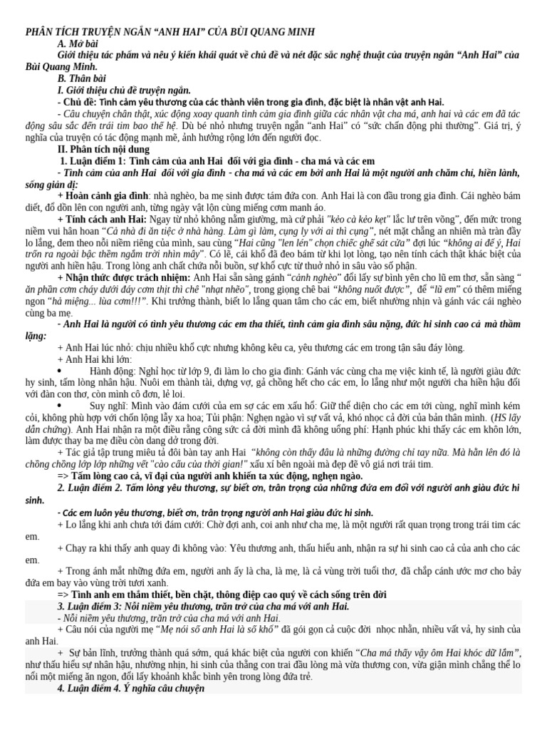 DÀN BÀI CHI TIẾT ANH HAI | PDF