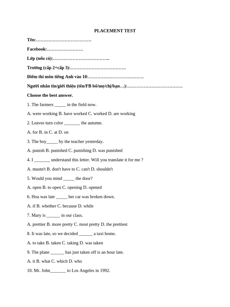 PLACEMENT TEST | PDF