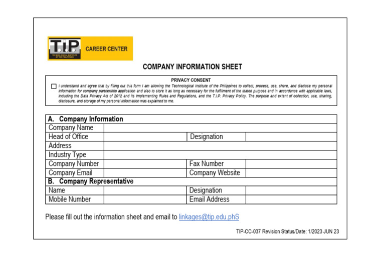TIP-CC-037 Company Information Sheet | PDF