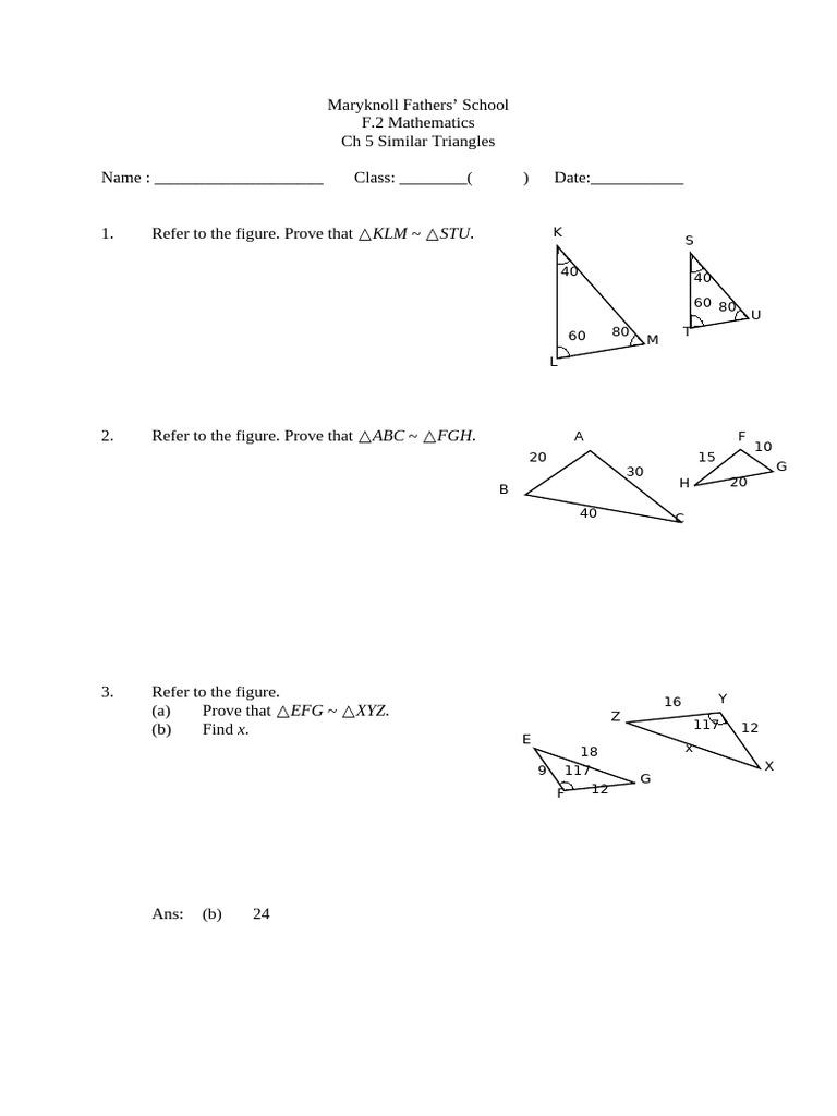 Similar Triangles Proofs & Problems | PDF | Mathematics | Euclidean ...