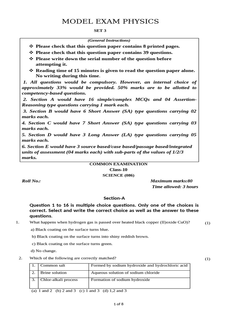 SCIENCE (086) - CE - QP - SET 3 - Edited | PDF | Chemical Substances | Chemistry