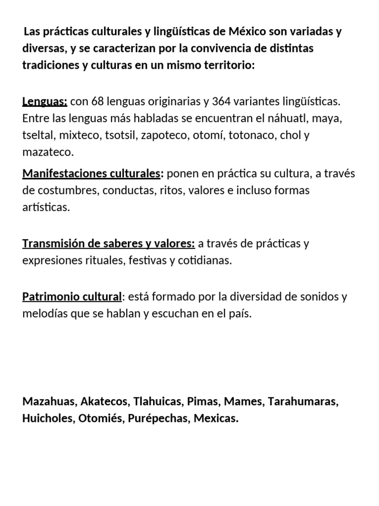 Prácticas culturales y lingüísticas en México | PDF