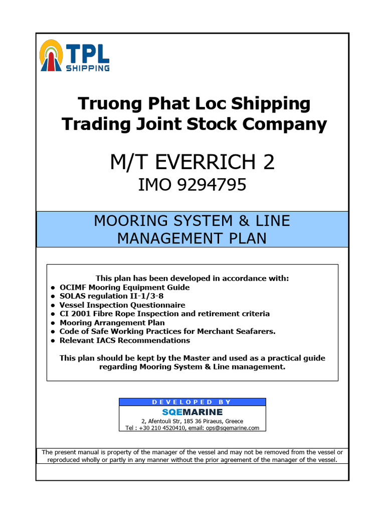 Mooring System Management Plan | PDF | Ships | Anchor