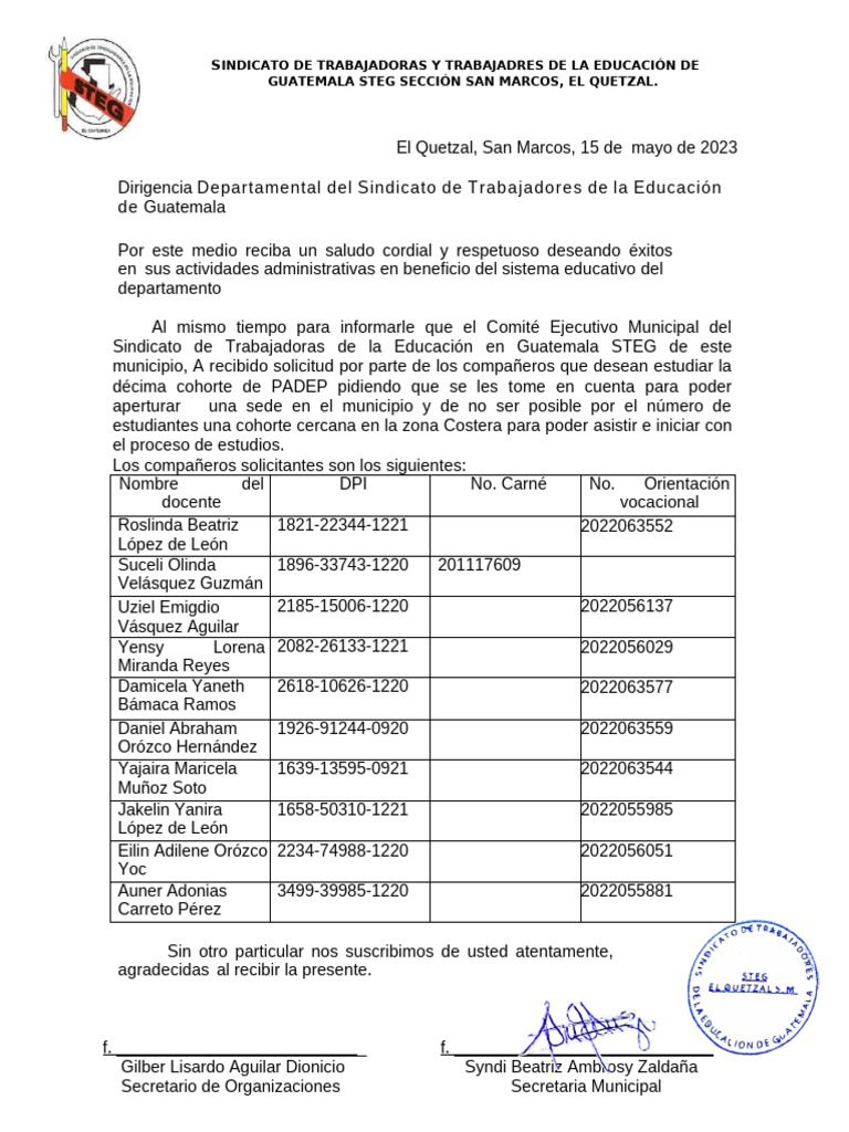 Solicitud para Décima Cohorte PADEP | PDF