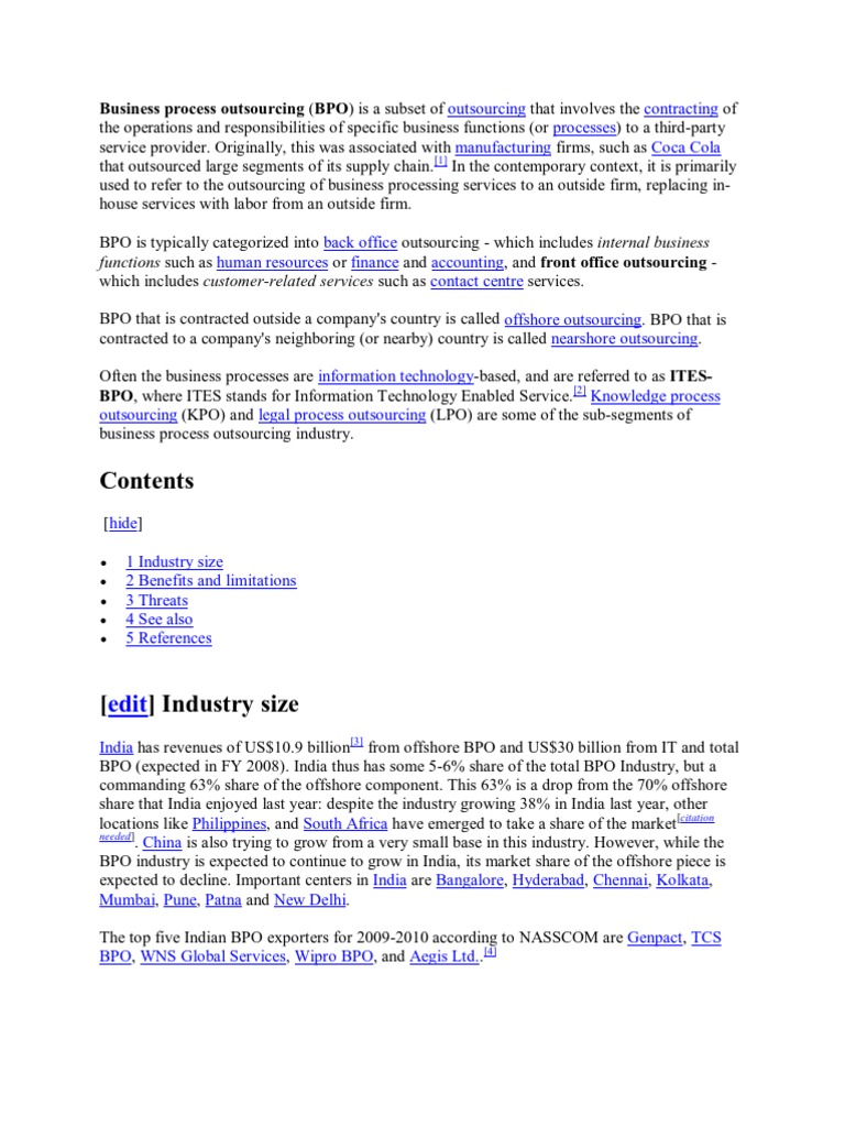 Business Process Outsourcing Pdf Business Process Outsourcing