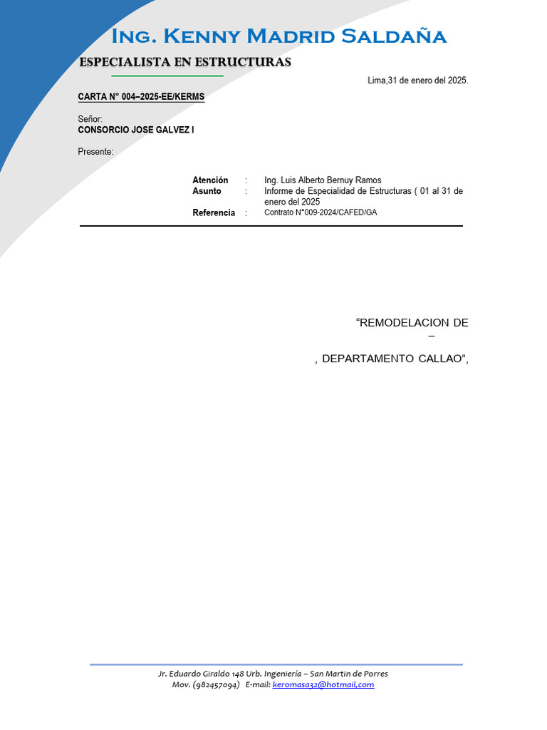 INFORME DE ESTRUCTURAS #04 31 DE Enero Del 2025 | PDF | Ingeniero civil | Materiales de construcción