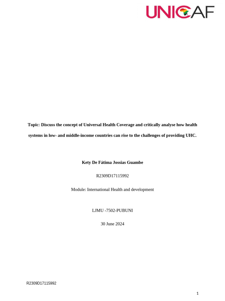 Discuss the concept of Universal Health Coverage and critically analyse ...