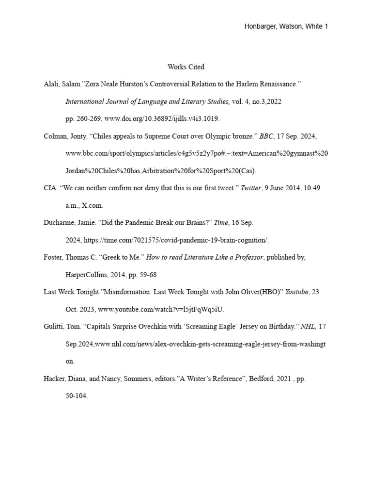 MLA Works Cited | PDF