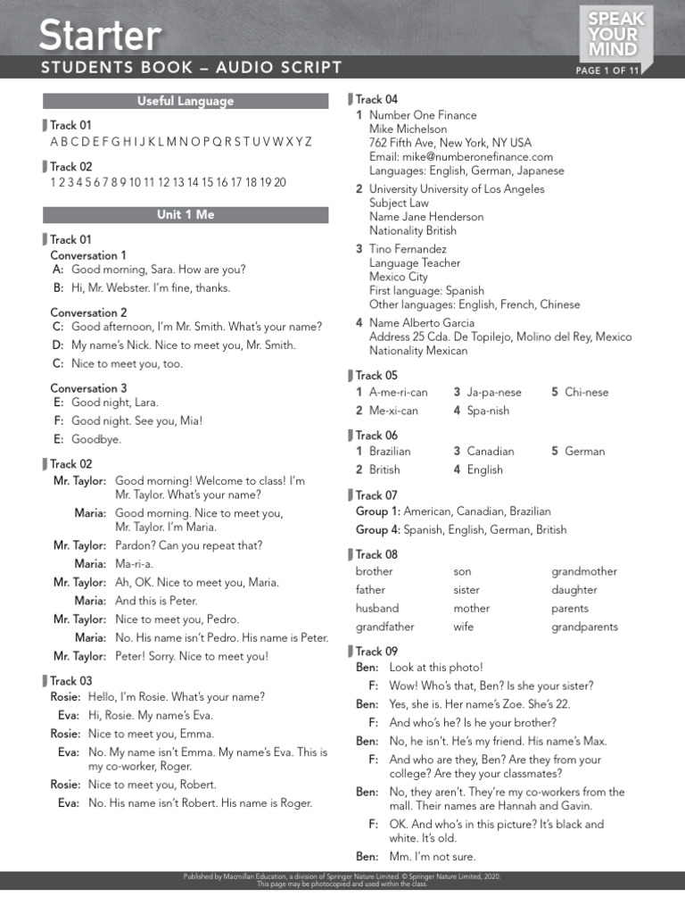 SYM_Starter_SB_AudioScript | PDF | Waiting Staff | Classroom