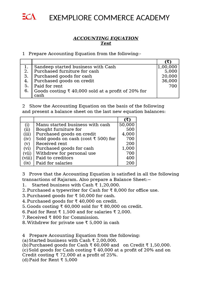 Accounting Eq Class 11 Practice Questions | PDF | Economies | Money