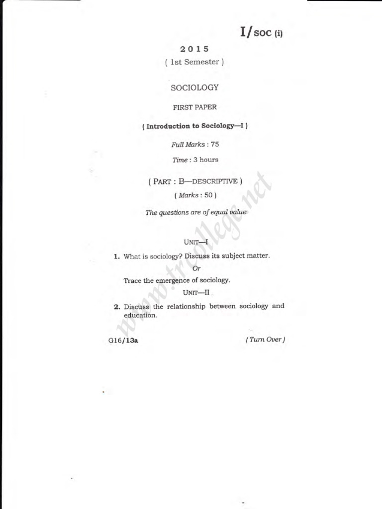 SOCIOLOGY FIRST PAPER (Introduction To Socilogy) | PDF | Sociology ...