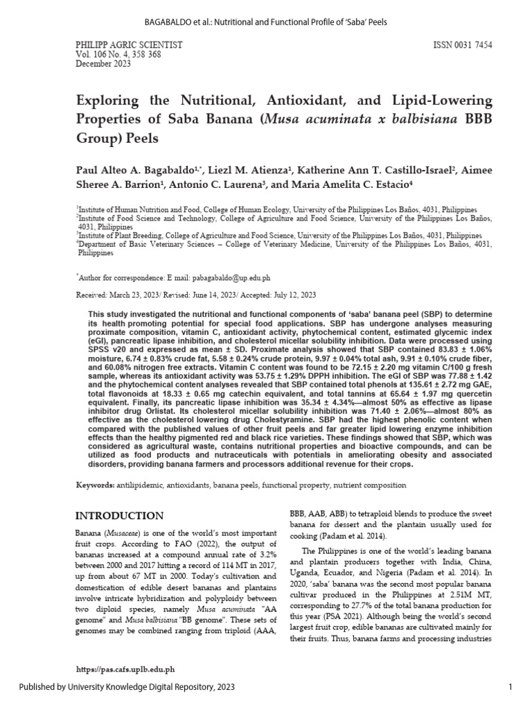 Nutritional and Functional Profile of Saba Peels | PDF | Banana ...