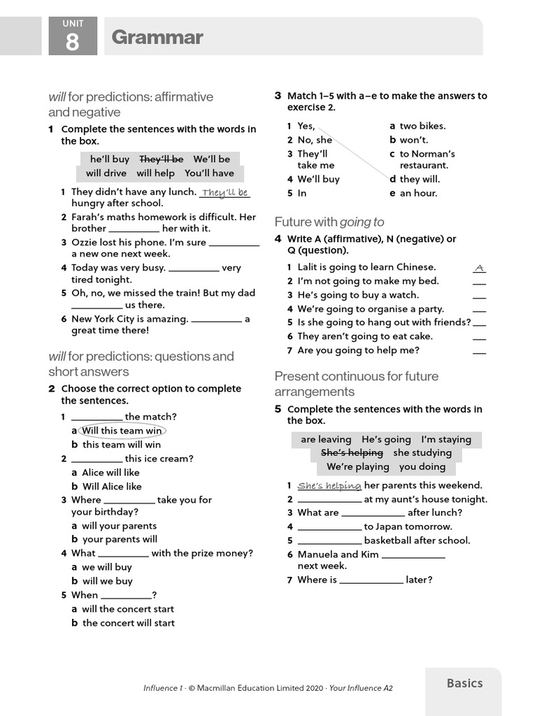 L1 A2 U8 Basics Grammar Vocabulary | PDF | Linguistics