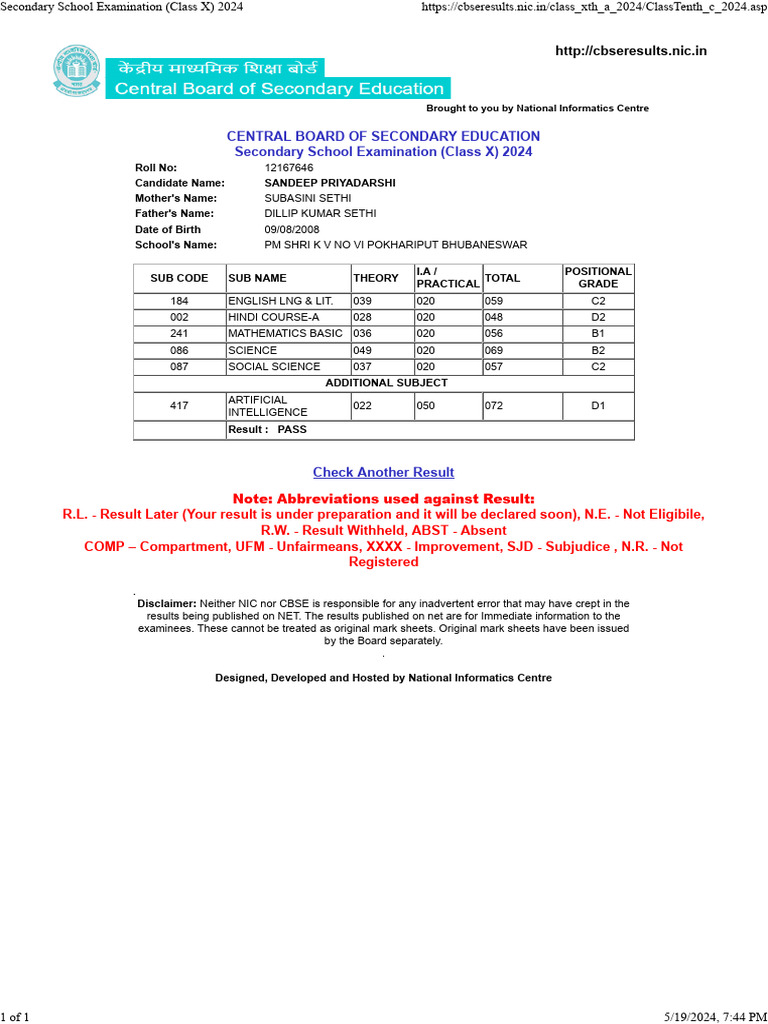 CBSE Class X Results 2024 - Sandeep Priyadarshi | PDF | Educational ...
