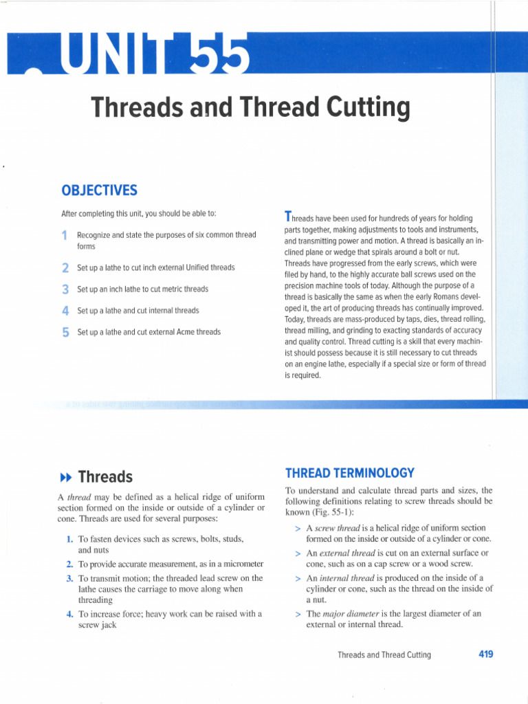 Unit 55 Threads and Thread Cutting | PDF
