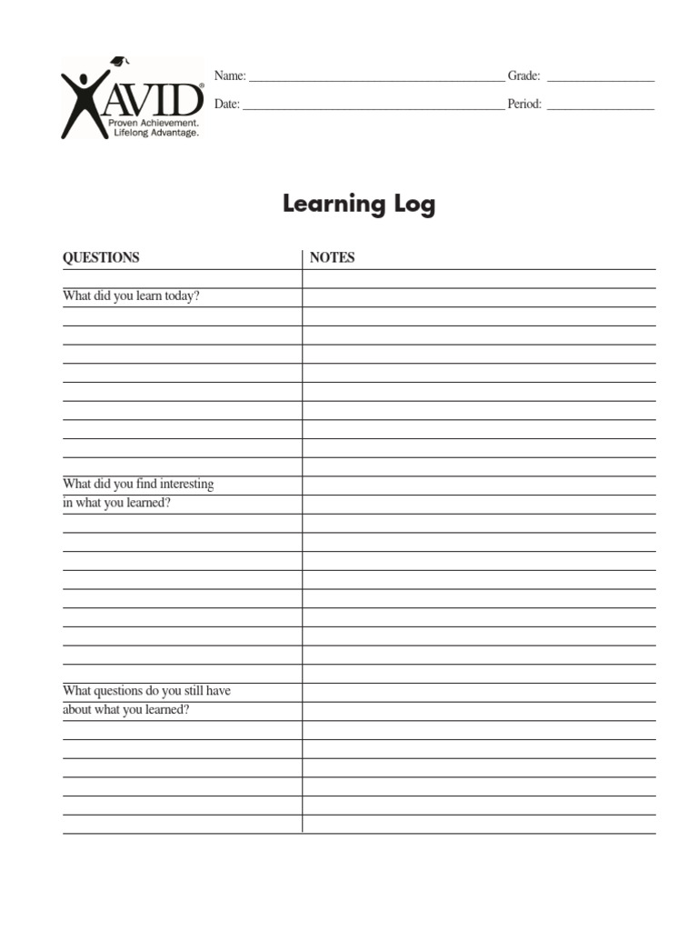 Student Learning Log Template | PDF