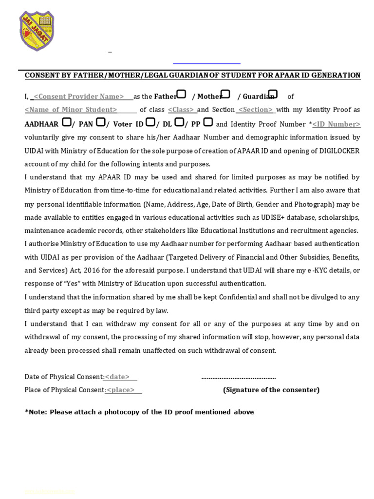 Consent For Apaar Id Generation | PDF | Privacy | Government