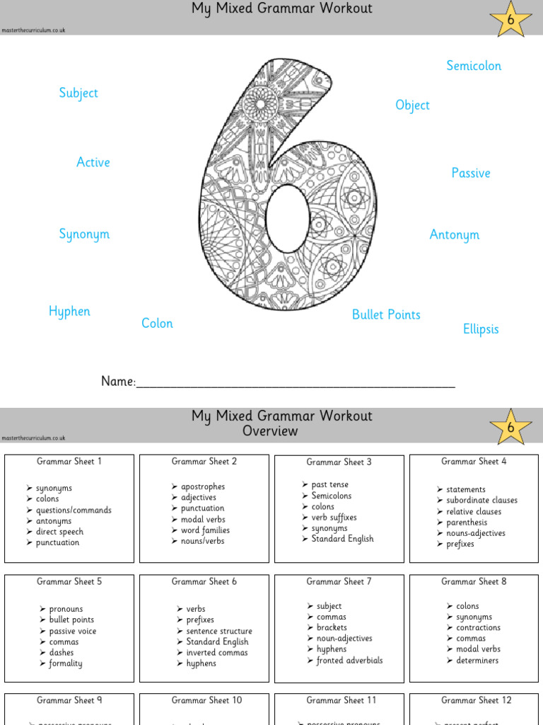 Year 6 Mixed Grammar Workout | PDF | Verb | Comma