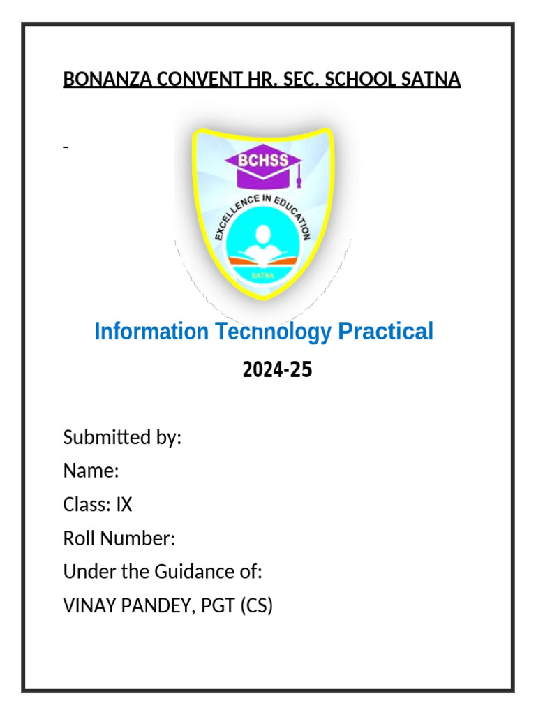 Front Page for Practical-class 9 | PDF
