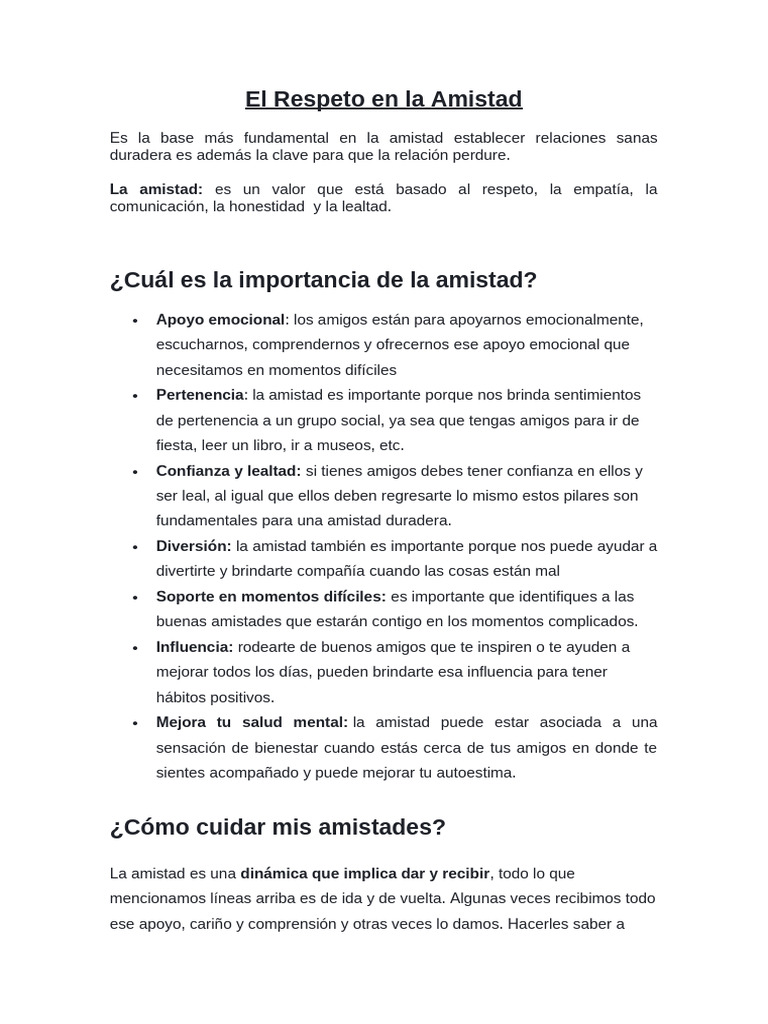 El Respeto en La en La Amistad | PDF | Amistad | Ciencias del ...