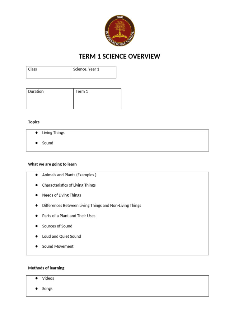 Year 1 Term 1 Science Overview | PDF