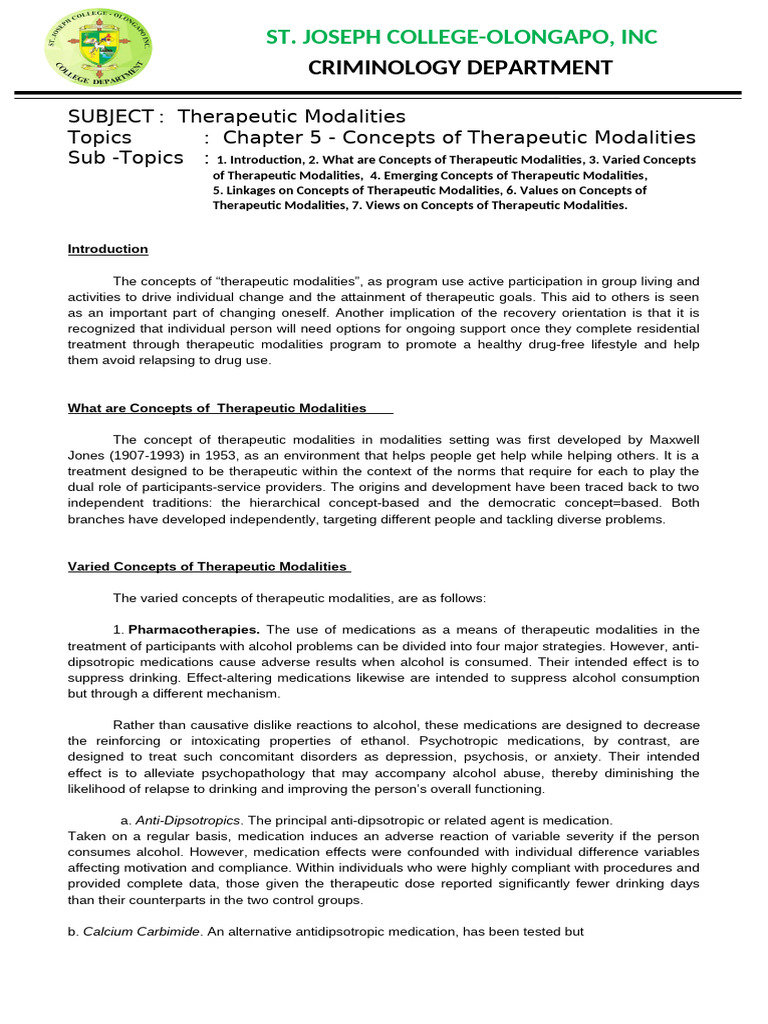 MODULE 5 Therapeutic Modalities 1st Sem. | PDF | Behaviorism ...