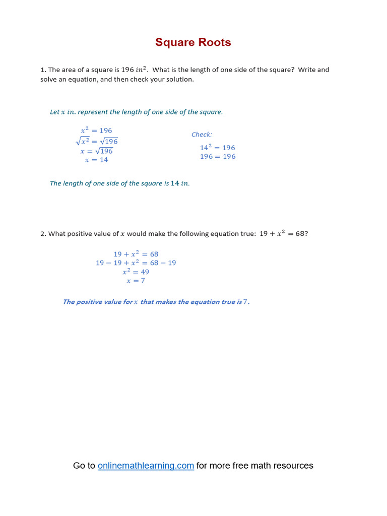 Square Root Worksheet4 | PDF