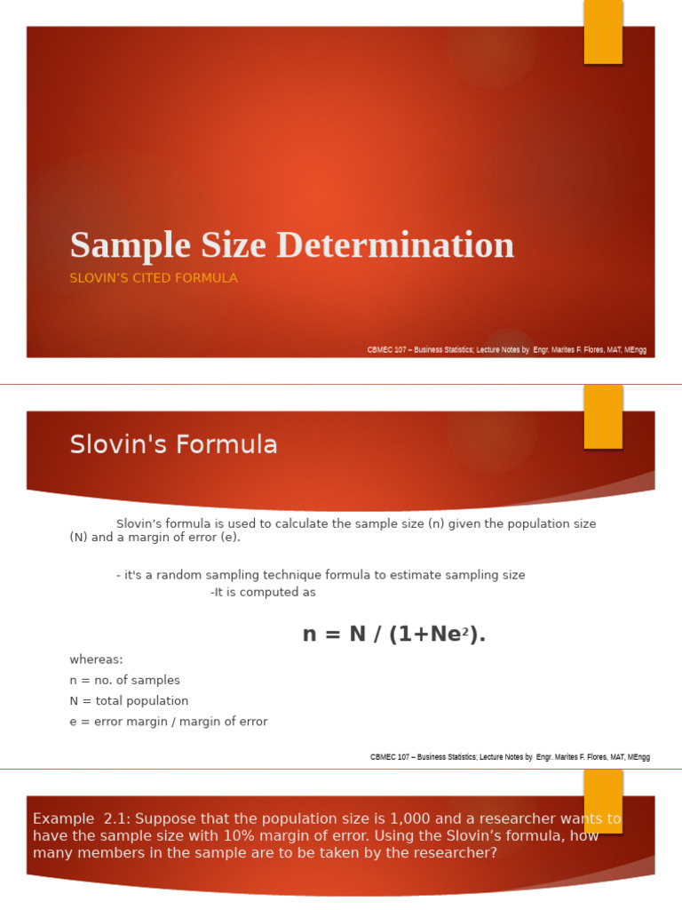 Part 2b Samples Size Determination | PDF | Sample Size Determination ...
