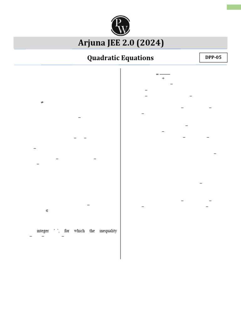 JEE 2024 Quadratic Equations Problems | PDF | Quadratic Equation ...