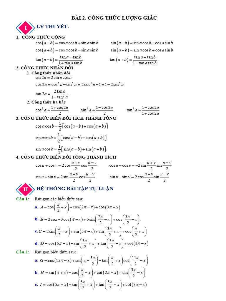Cong Thuc Luong Giac | PDF