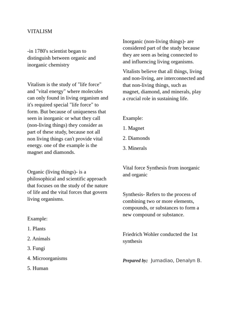 Understanding Vitalism: Life Force Concepts | PDF