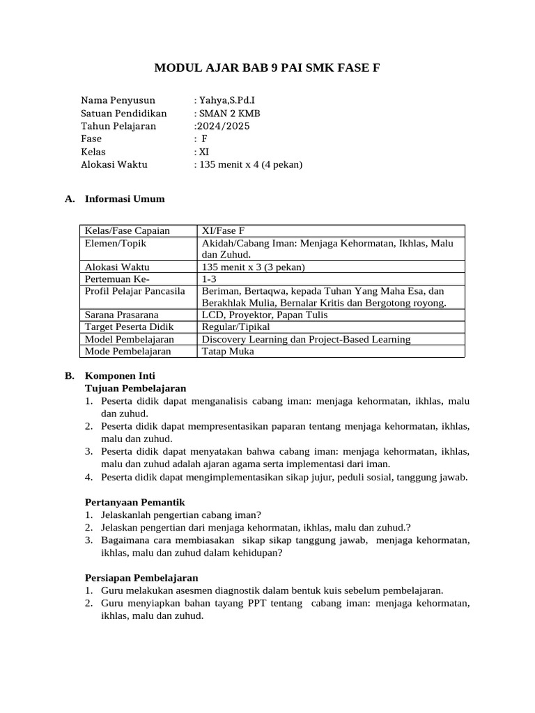 691134533-9-MODUL-AJAR-9-PAI-SMK-KELAS-XI-BAB-9-OKE | PDF