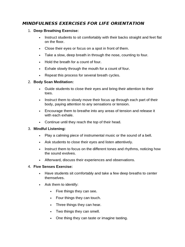Mindfulness Exercises for Students | PDF | Mindfulness | Senses