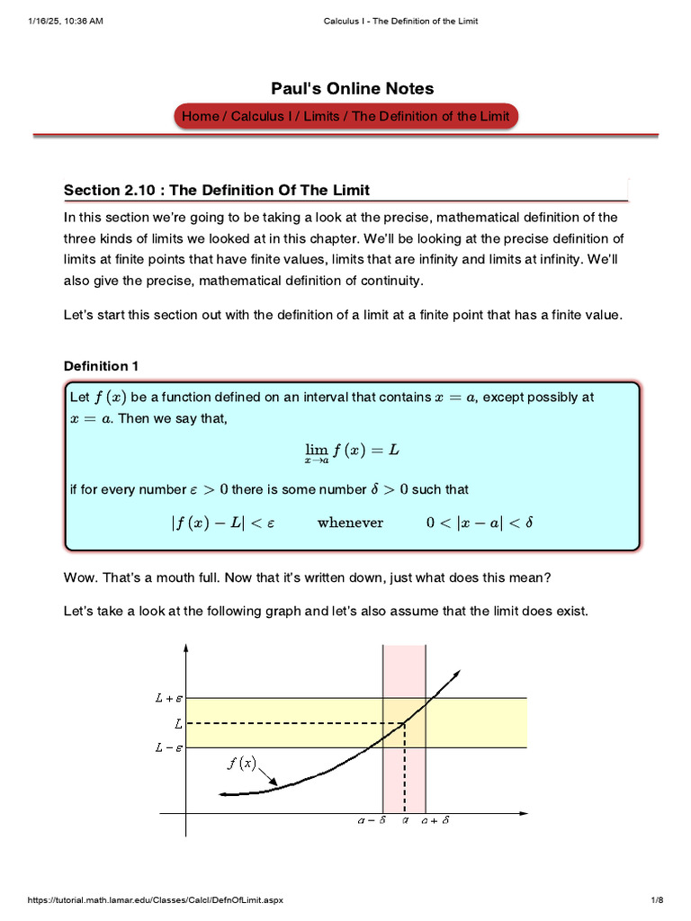 Calculus I The Definition Of The Limit Pdf Analysis Combinatorics