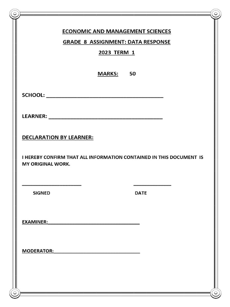 Grade 8 EMS Assignment - Data Response On Government & Budget | PDF