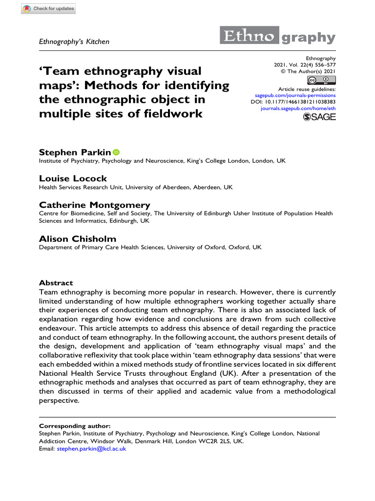 Team Ethnography Visual Maps - Parkin - Locock, Montgomrty | PDF | Ethnography | Field Research